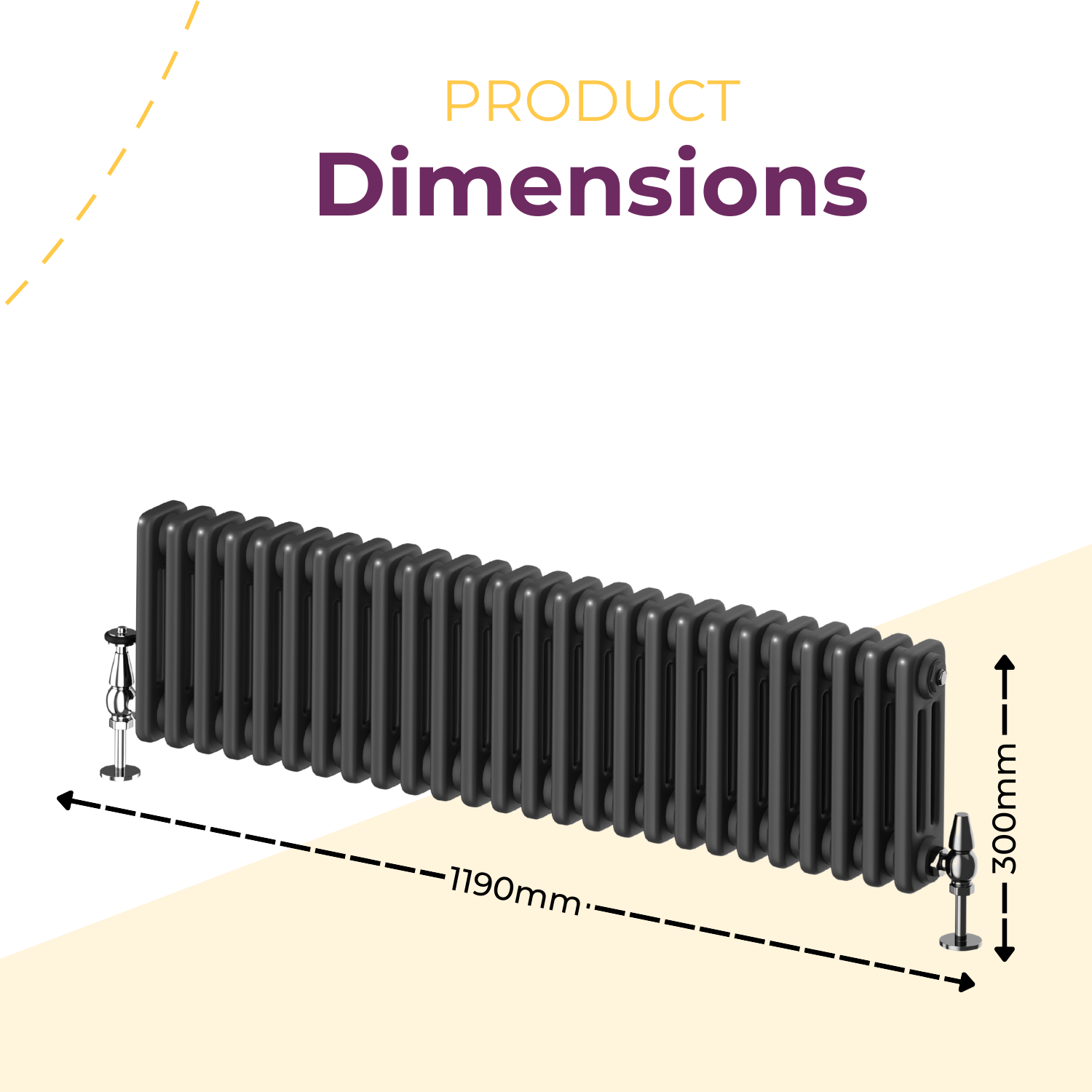 Traditional 3 Column Radiator Black Horizontal Triple Panel Cast Iron ...