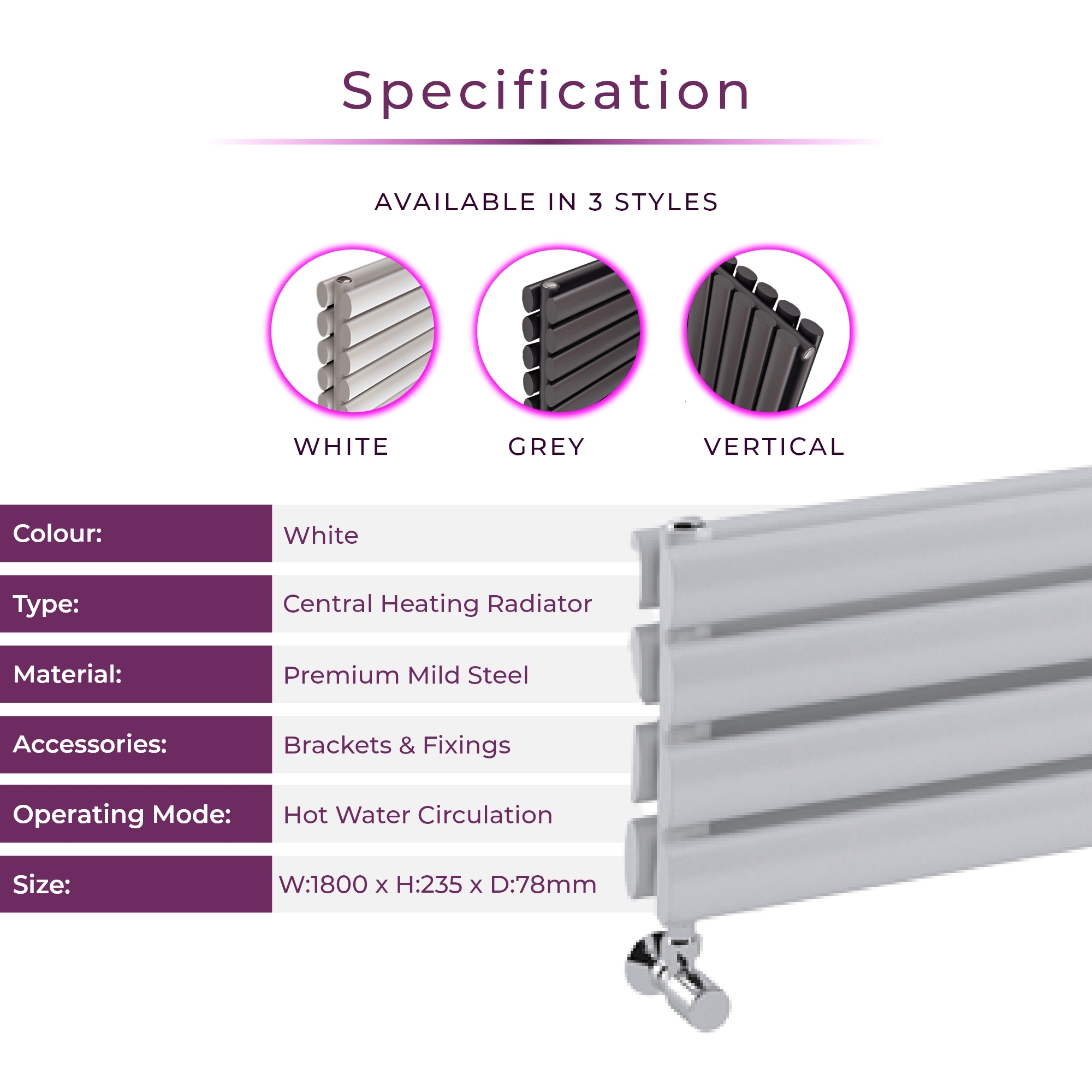 White Horizontal Designer Radiator Oval Column Vertical Panel Radiator ...