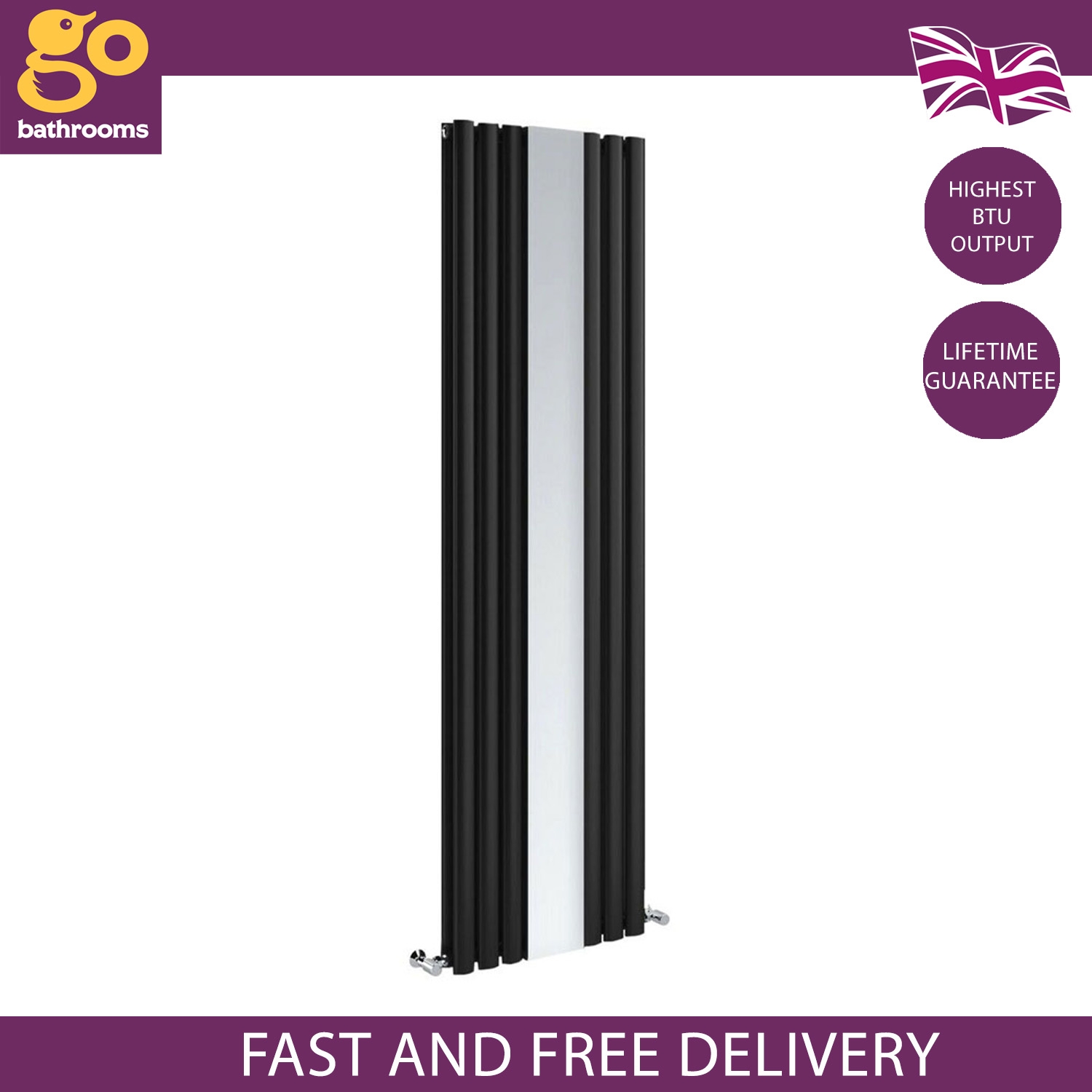 Modern Vertical Radiator With Mirror Oval Column Panel Designer Black ...