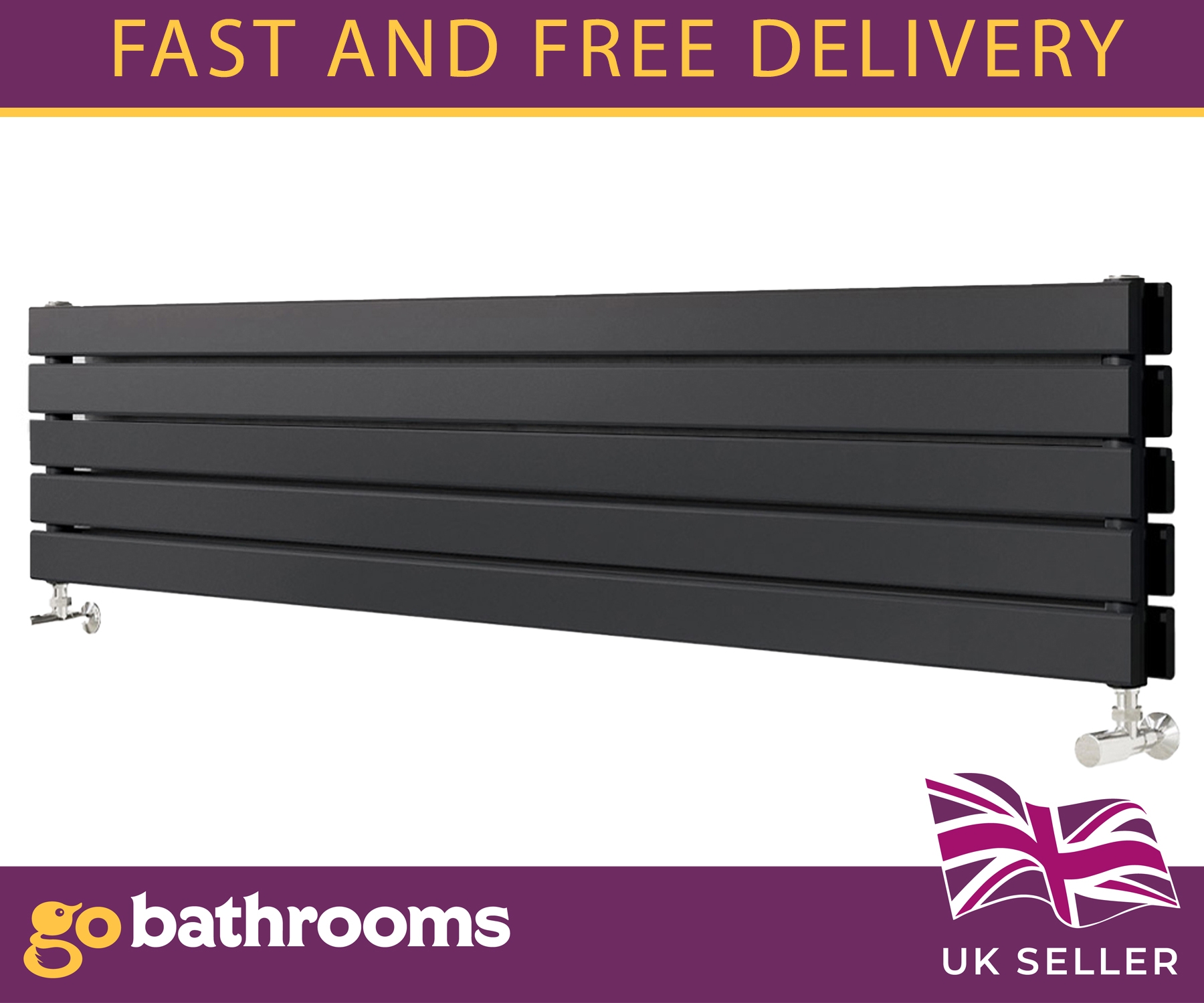 Black Horizontal Flat Panel Radiator Single Double Central Heating ...