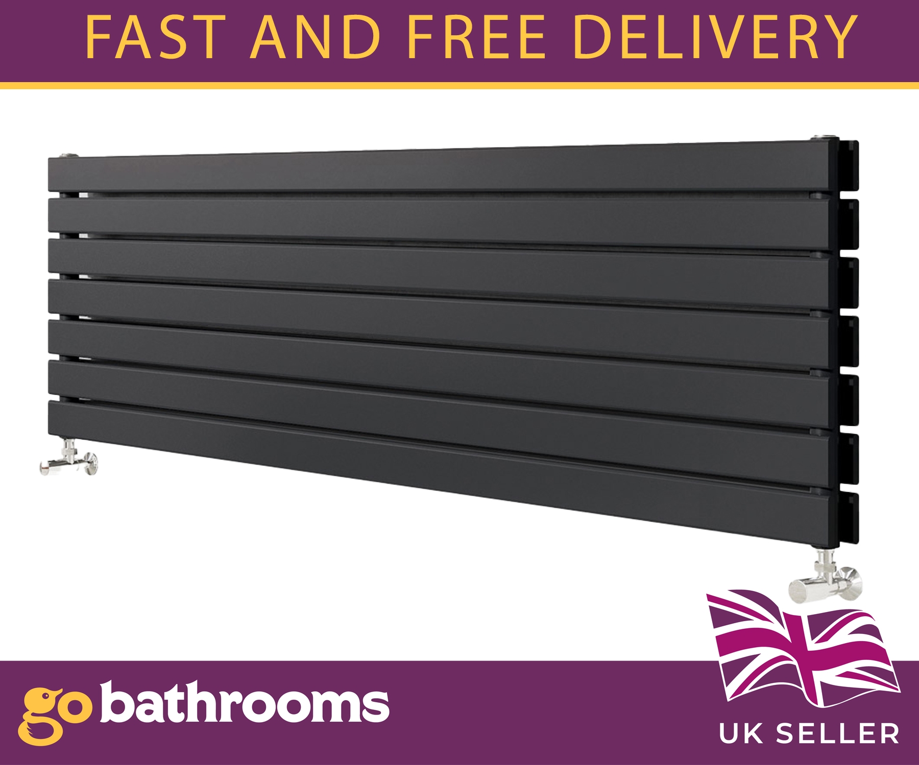 Black Horizontal Flat Panel Radiator Single Double Central Heating ...