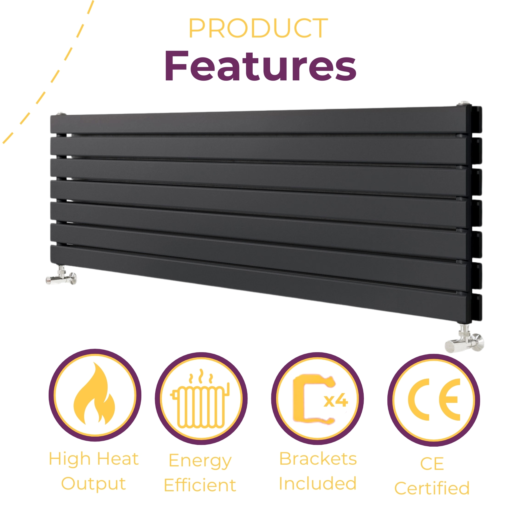 Black Horizontal Flat Panel Radiator Single Double Central Heating ...