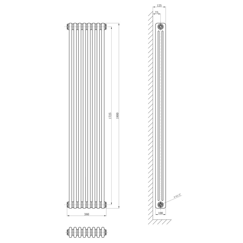 Traditional 3 Column Radiator Cast Iron Style Vertical Heating ...