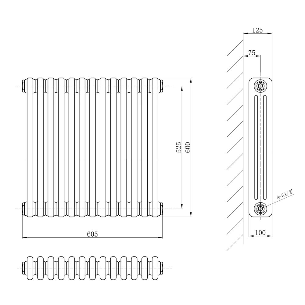 Traditional 3 Column Radiator Cast Iron Style Vertical Heating ...